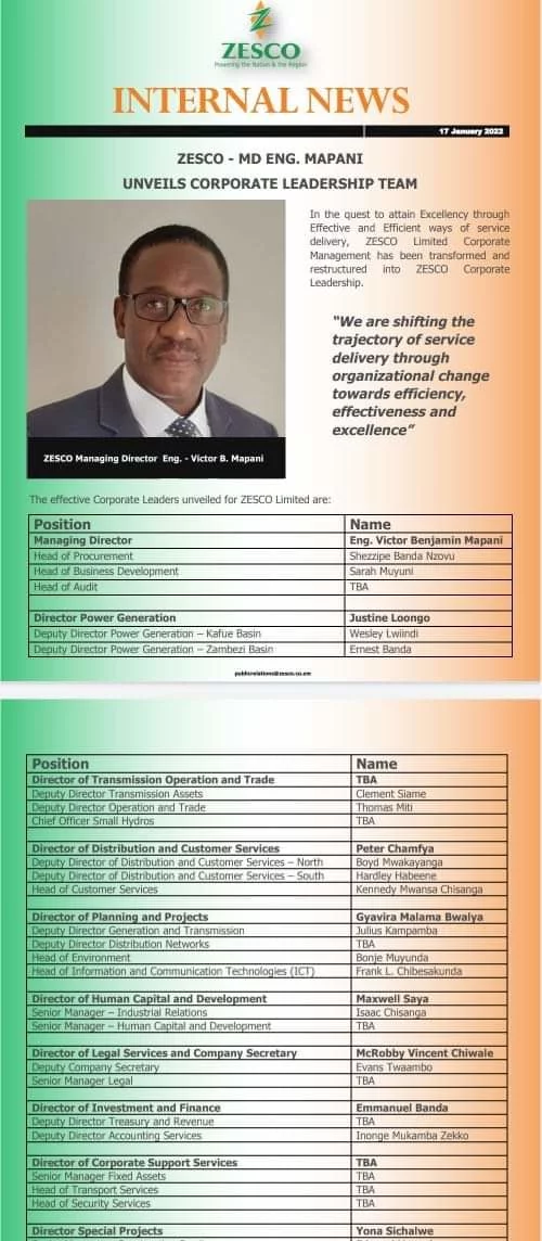 Minister’s wife gets ZESCO key job